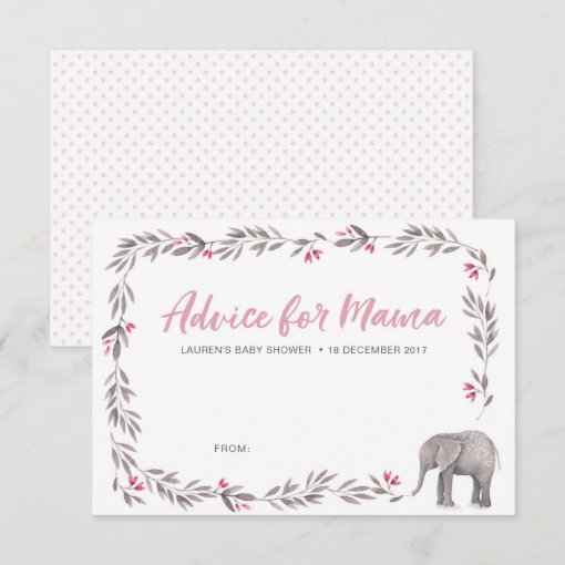 Elephant pink and grey Baby Shower Advice Cards | Zazzle