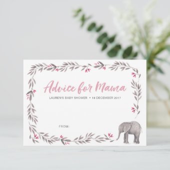Elephant pink and grey Baby Shower Advice Cards | Zazzle