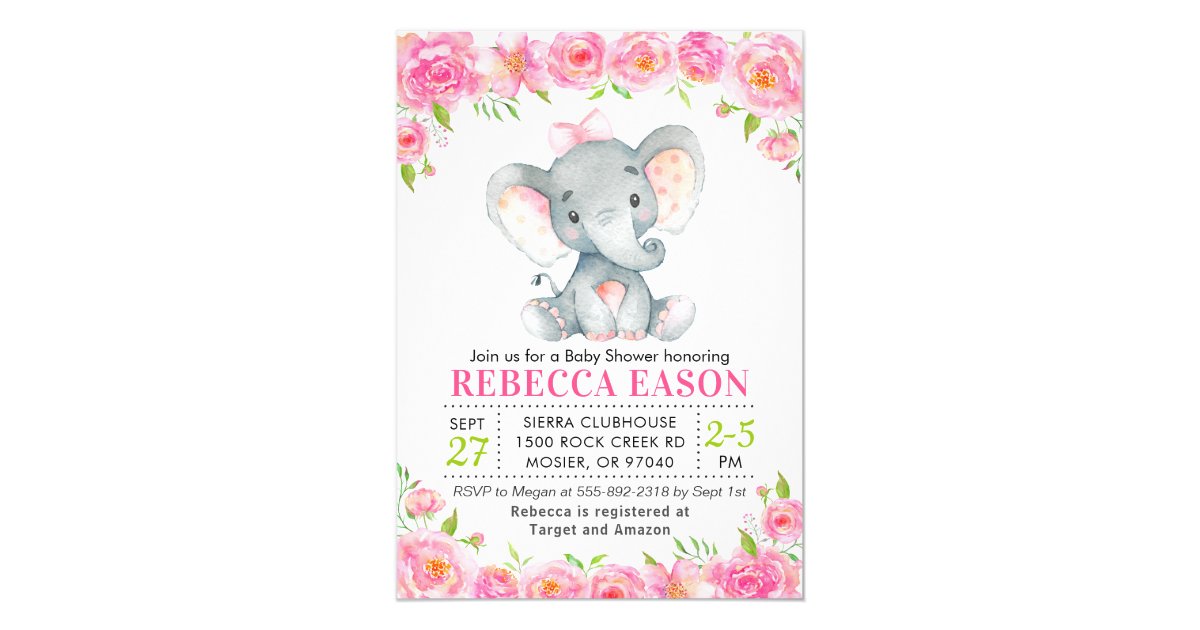 Elephant Pink Floral Baby Girl Shower Sprinkle Invitation | Zazzle.com