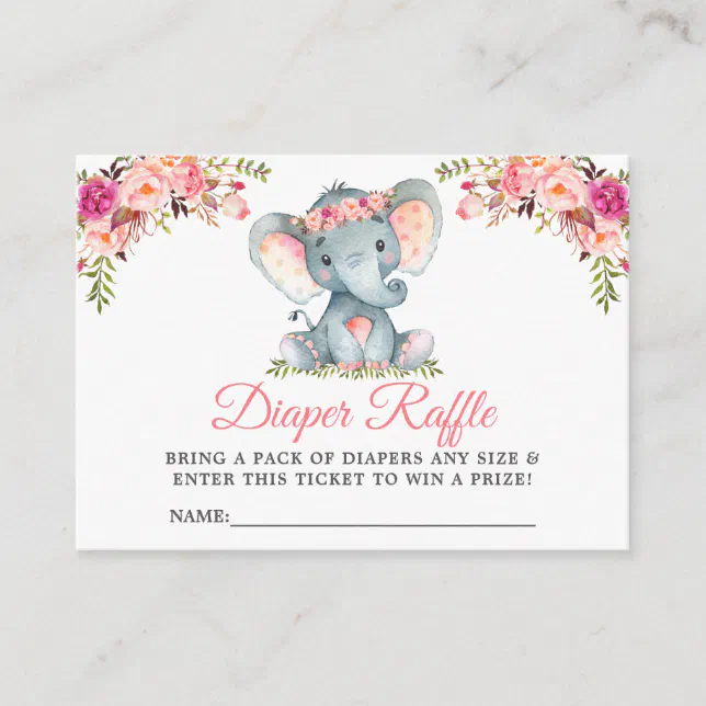 Elephant Pink Floral Baby Shower Diaper Raffle Enclosure Card | Zazzle