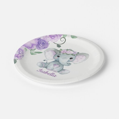 Elephant Plate for Baby Shower, Birthday, purple | Zazzle