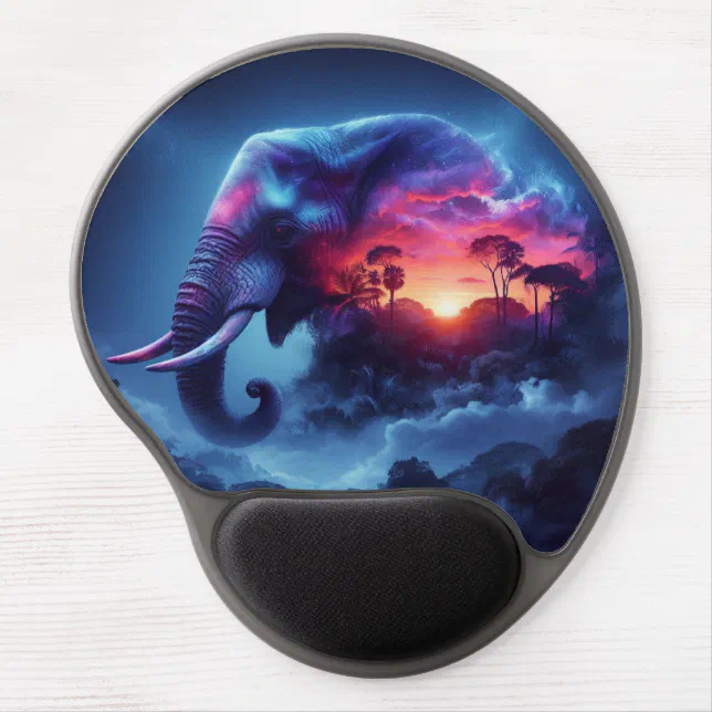 Elephant Silhouette Merged with Vibrant Sunset Gel Mouse Pad | Zazzle