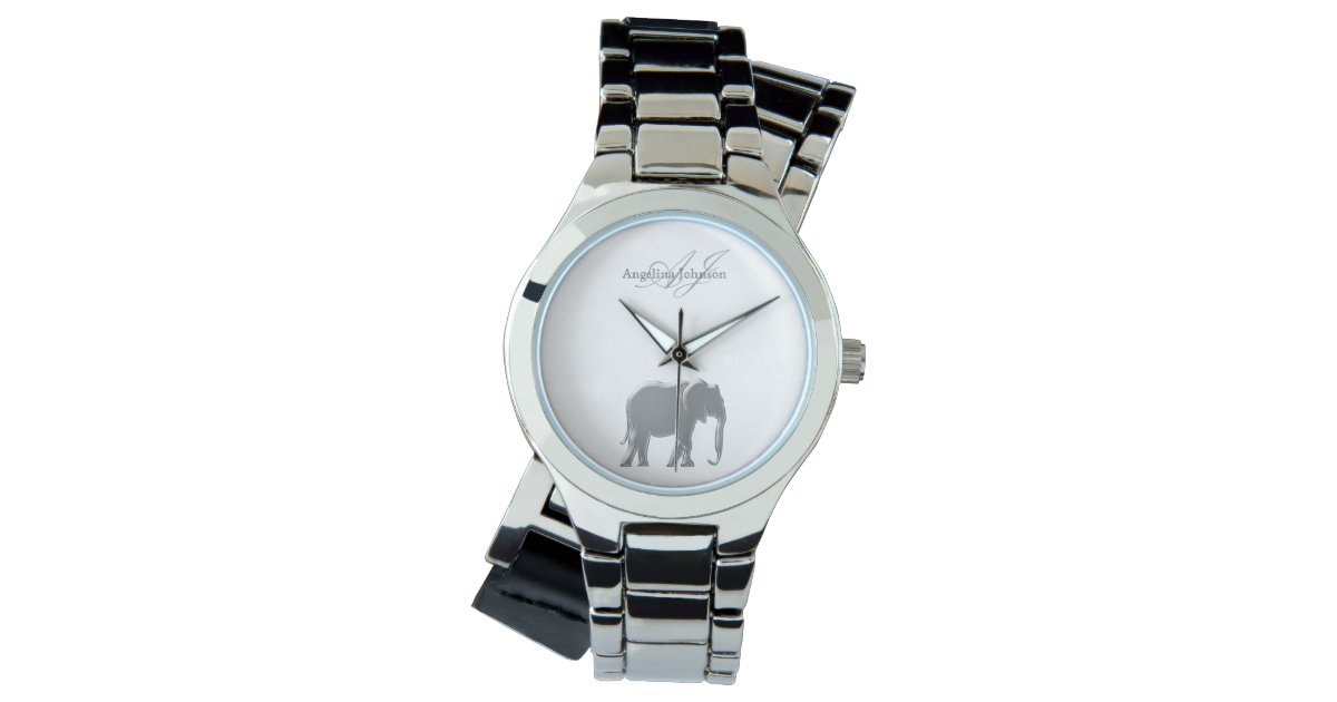 Elephant Silver Elegant Monogram Classy Custom Watch | Zazzle