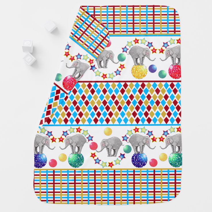 Elephant Stars Stripes Diamonds Circus Pattern Baby Blanket | Zazzle