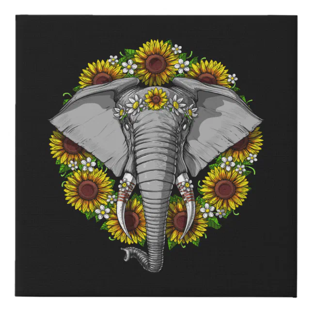 Elephant Sunflowers Faux Canvas Print | Zazzle