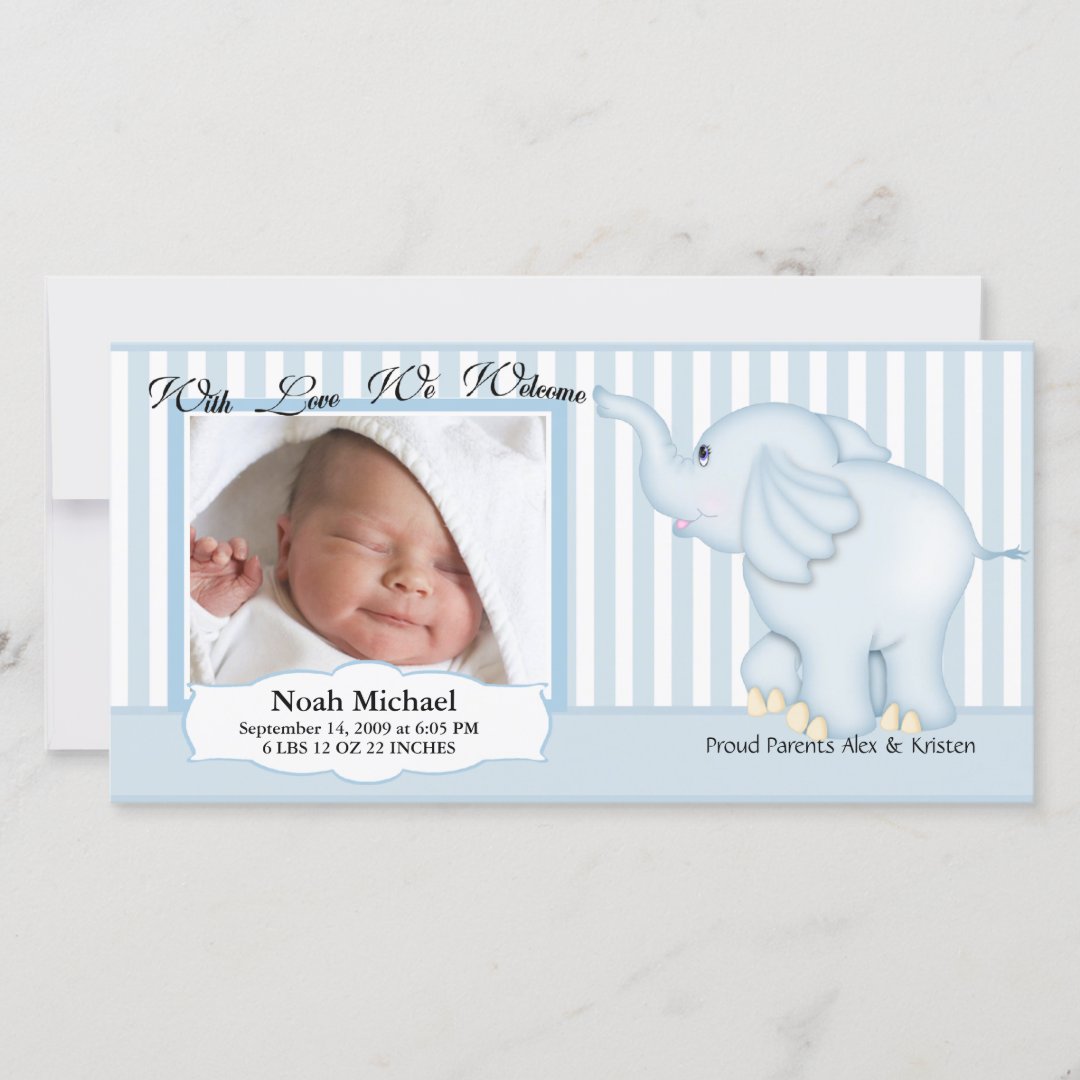 Elephant Sweet Baby Boy Birth Announcement | Zazzle
