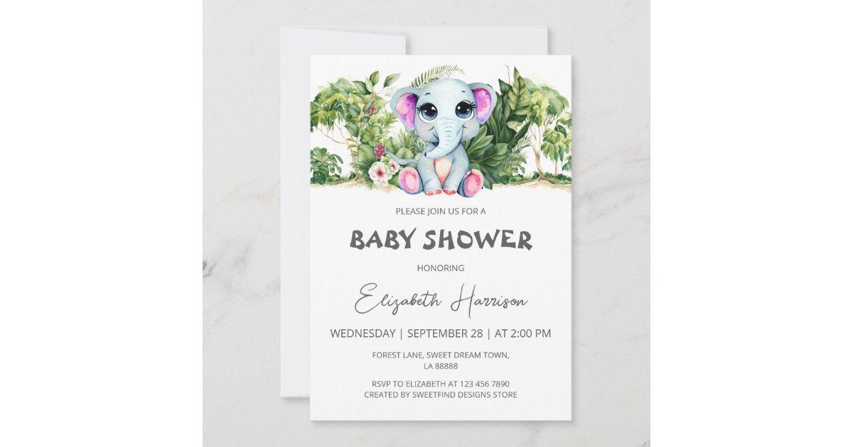 Elephant Theme Baby Shower Invitation | Zazzle