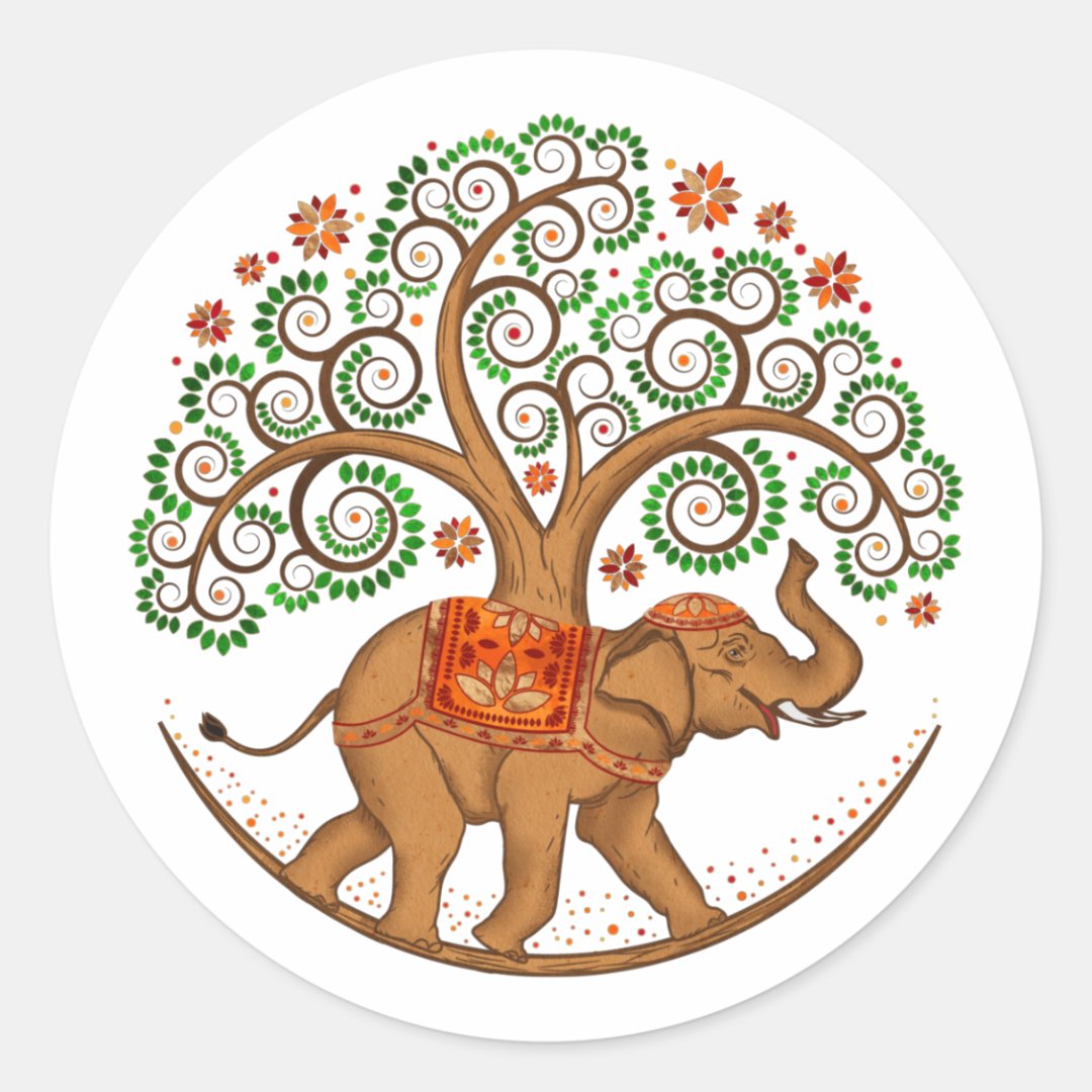 Elephant Tree of life in Mandala Classic Round Sticker | Zazzle