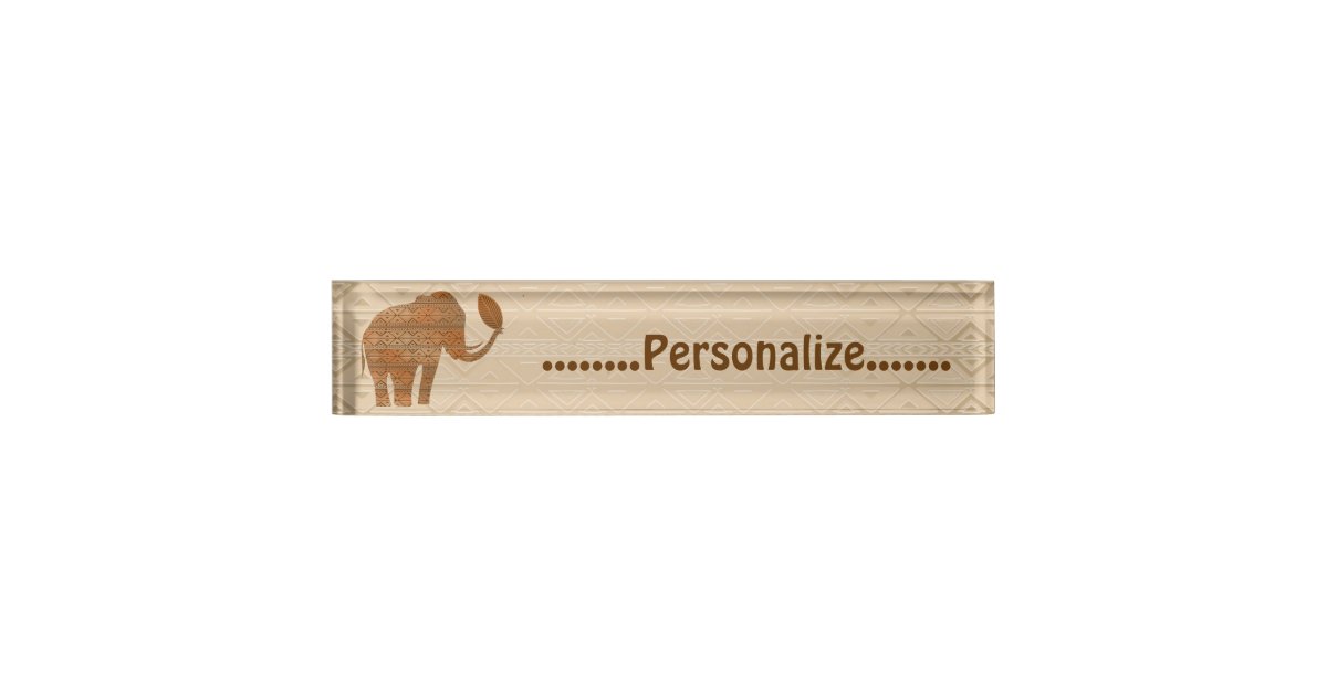 Elephant Tribal Art Design Desk Nameplate | Zazzle