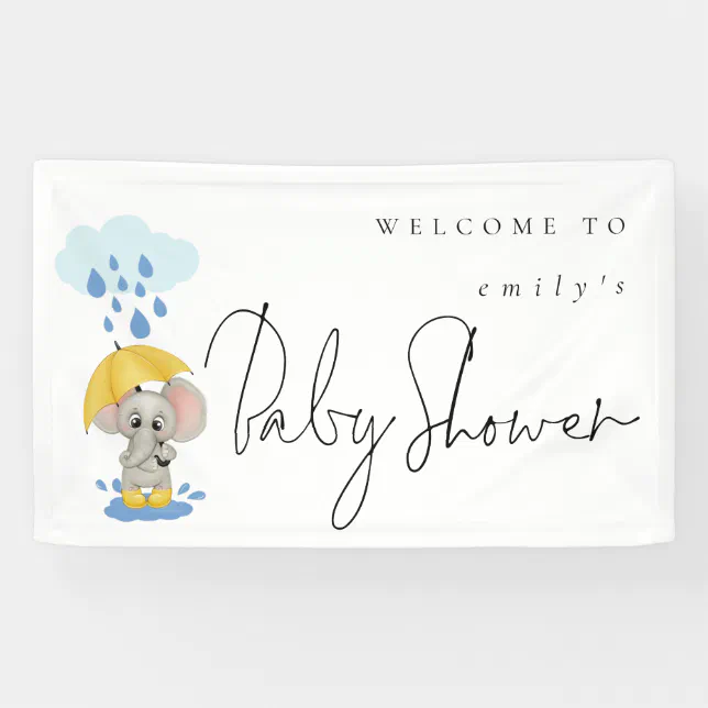 Elephant Umbrella Name Welcome to Baby Shower Banner | Zazzle