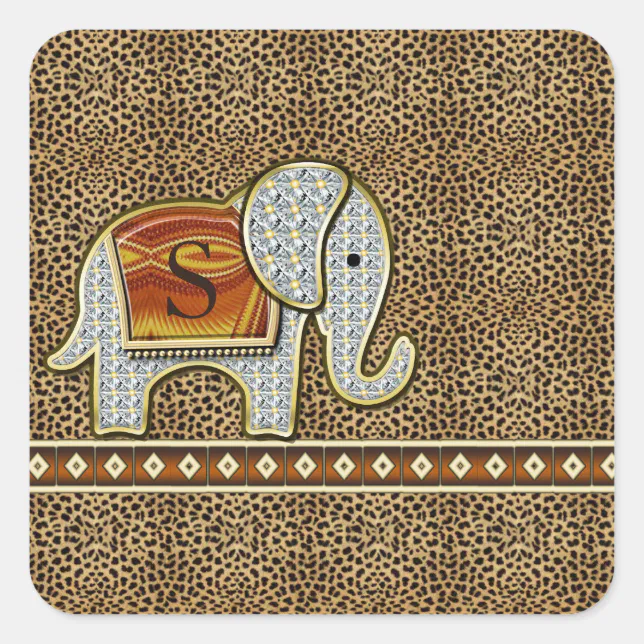 Elephant Walk Monogram Cheetah ID390 Square Sticker | Zazzle