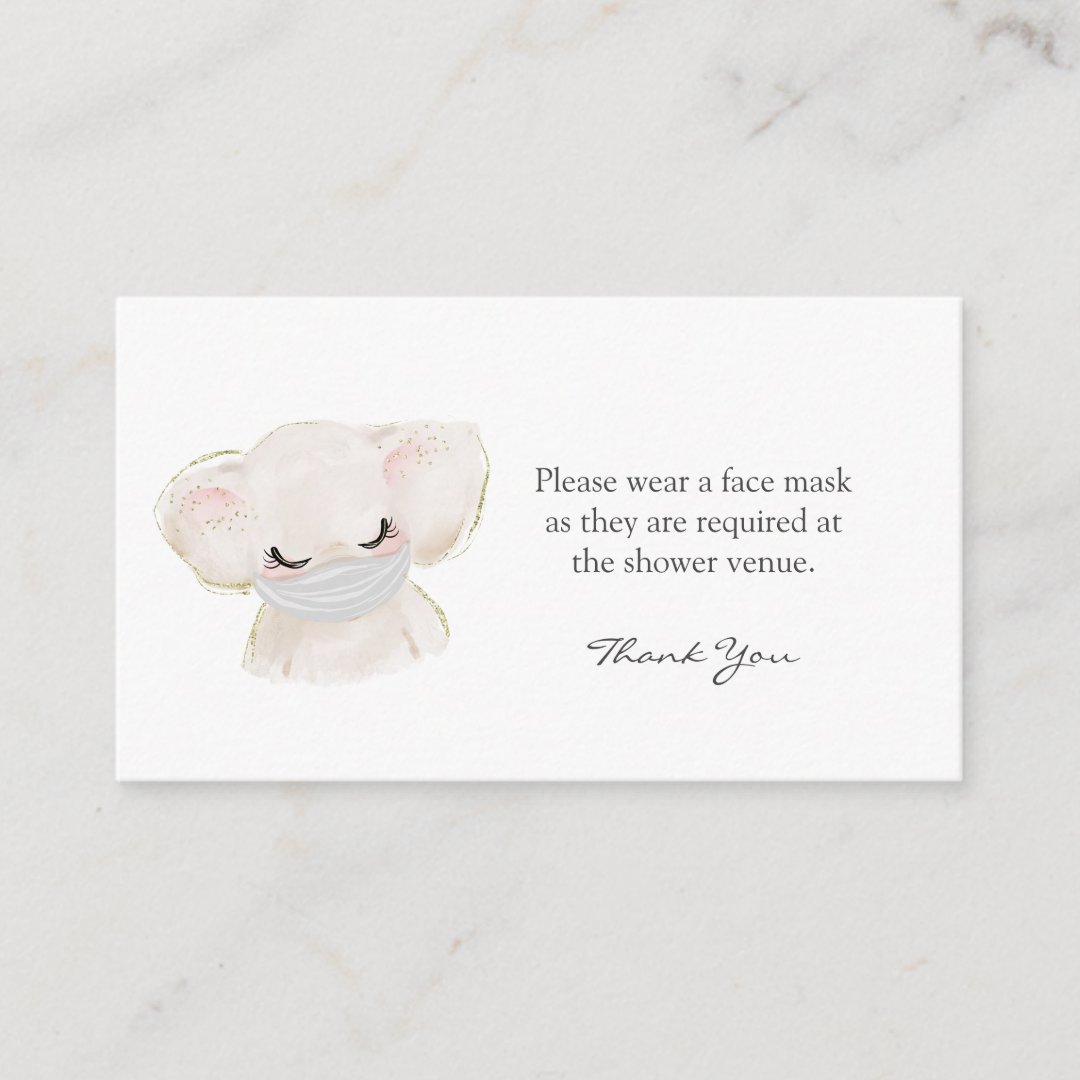 Elephant Wear a Face Mask Request Baby Shower Enclosure Card | Zazzle