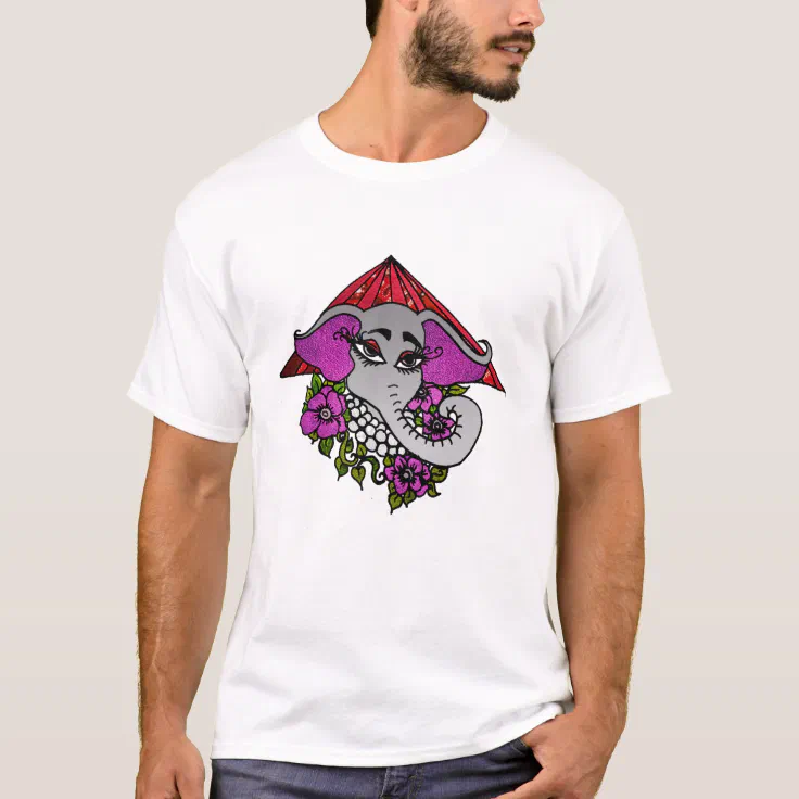 Elephant with Pearls and Violets T-Shirt | Zazzle