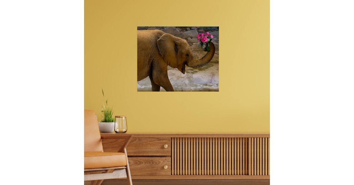 Elephant with Roses Poster | Zazzle