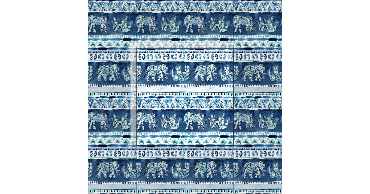 ELEPHANTING Indigo Elephant Tribal Fabric | Zazzle