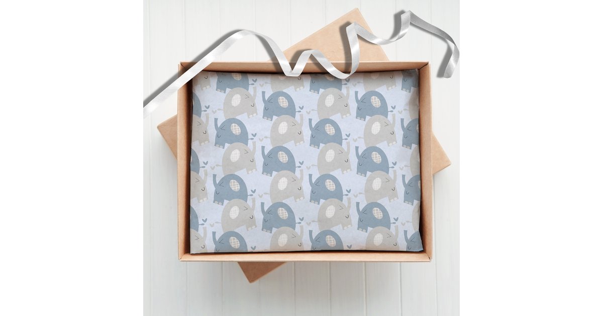 Elephants Baby Shower Dusty Blue Crafts Tissue Paper | Zazzle