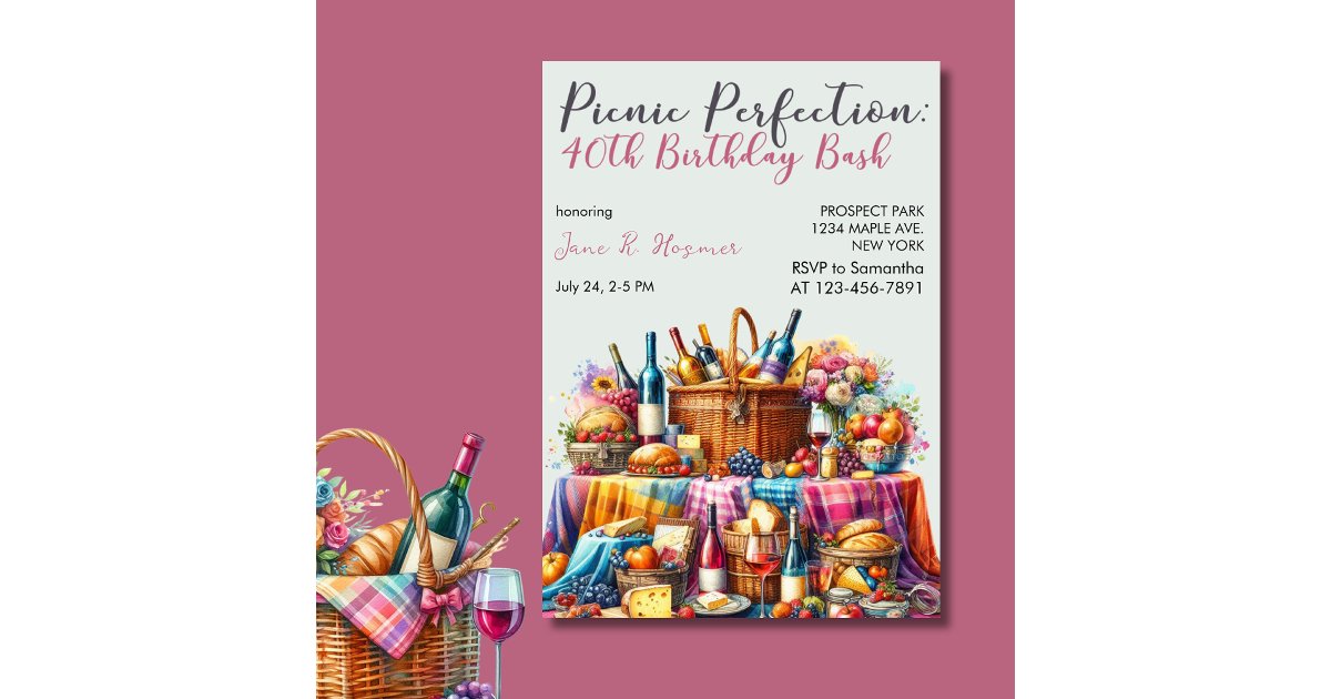 Elevated Picnic Colorful 40th Birthday Party Invitation | Zazzle