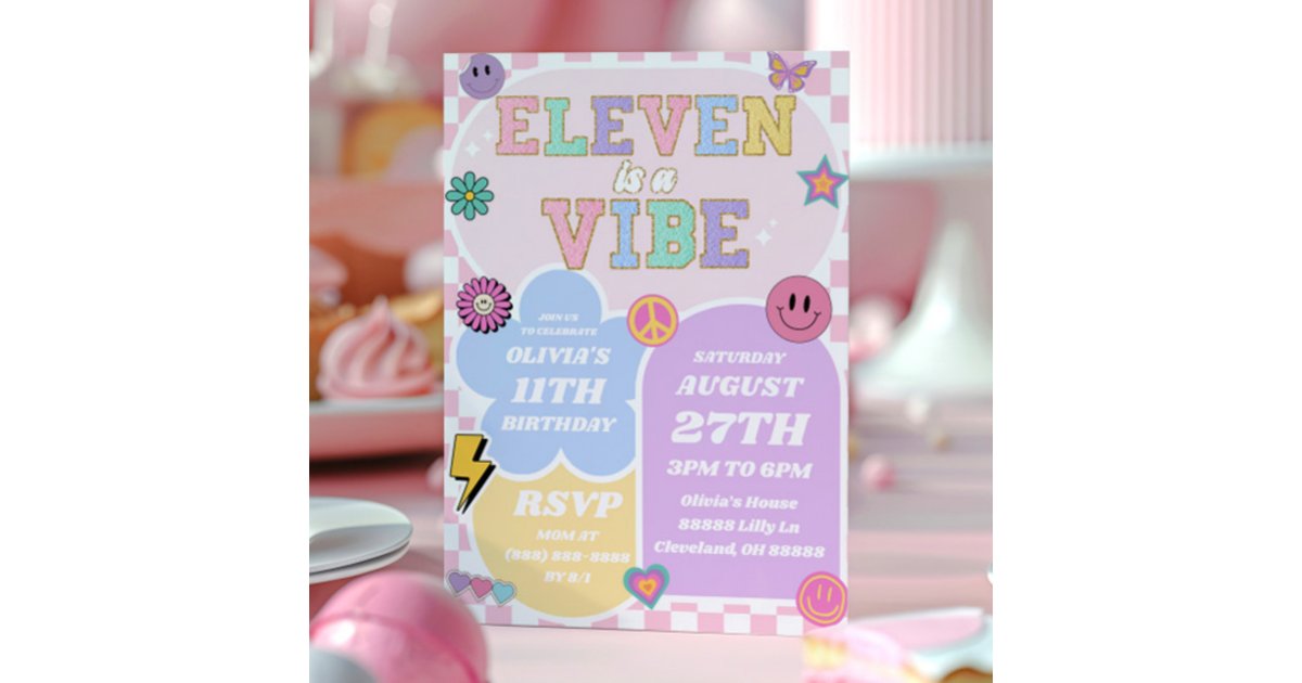 Eleven Is A Vibe Preppy Patch 11th Birthday Party Invitation | Zazzle