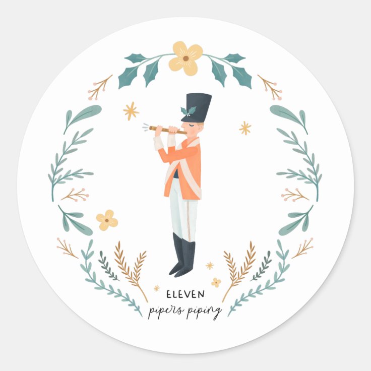 Eleven Pipers Piping 12 Days of Christmas Folk Classic Round Sticker ...