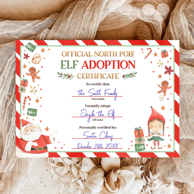 Elf Adoption Certificate Adopt an Elf Christmas Invitation | Zazzle