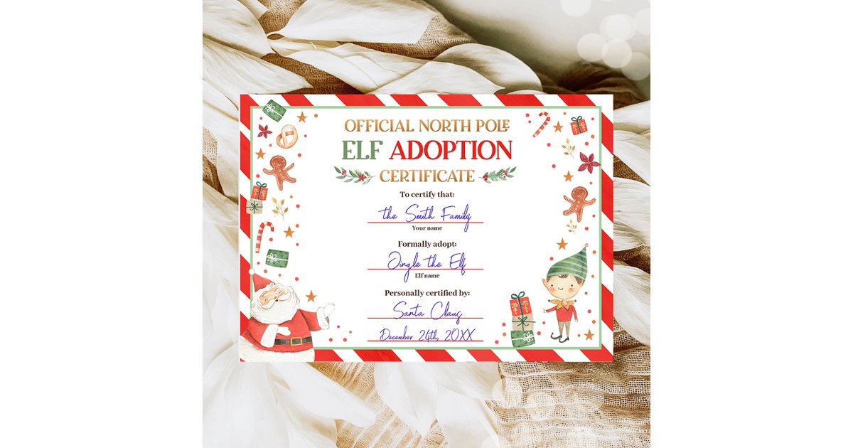 Elf Adoption Certificate Adopt an Elf Christmas Invitation | Zazzle