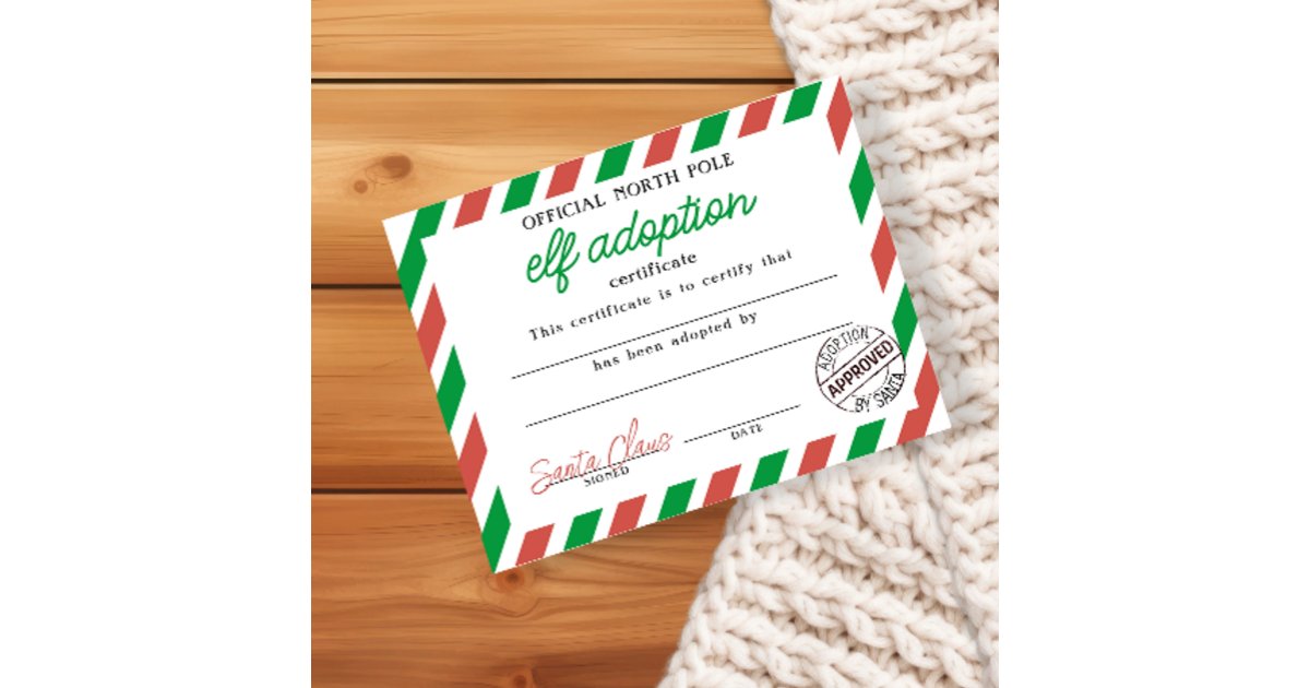 Elf Adoption Certificate Signed by Santa Claus | Zazzle