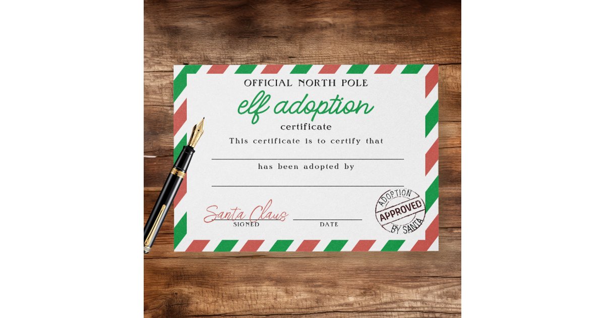 Elf Adoption Certificate Signed by Santa Claus Flyer | Zazzle