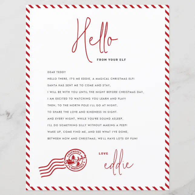 Elf Arrival Letter Hello From your Elf Note | Zazzle