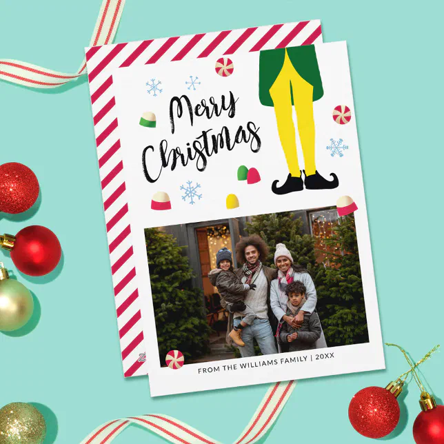 Elf Christmas Card with Photo | Zazzle