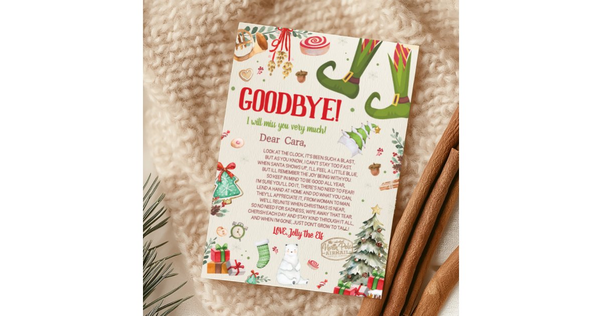 Elf Christmas Goodbye Letter Card | Zazzle