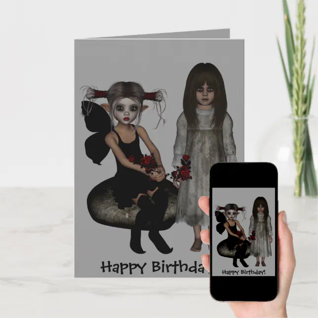Elf Dark Wolf Raven Undead RoseMary Happy Birthday Card | Zazzle