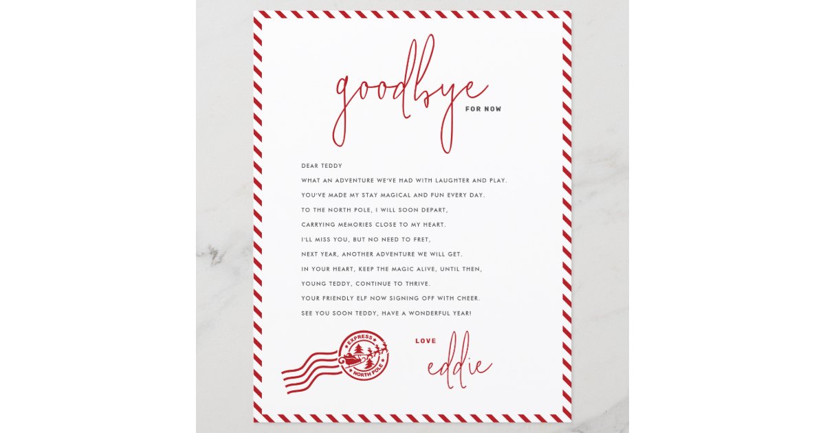 Elf Departure Letter Goodbye From your Elf Note | Zazzle