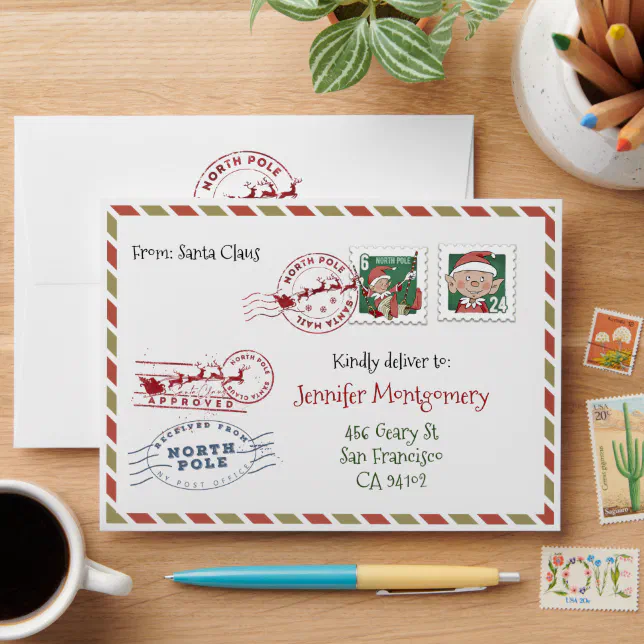 Elf Envelope for Letters from Santa Claus | Zazzle