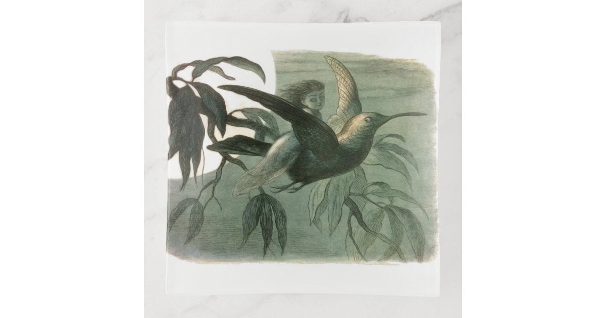 Elf Fairies Elves Moon Night Scene Bird Flying Trinket Tray | Zazzle