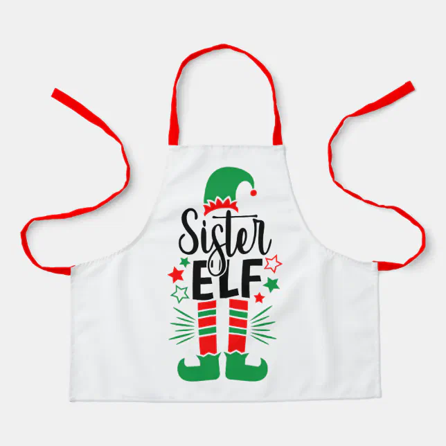 Elf Family Fun | Red and Green Sister Elf Apron | Zazzle