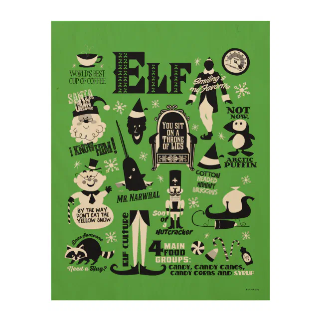 Elf Icons and Movie Quotes Wood Wall Art | Zazzle