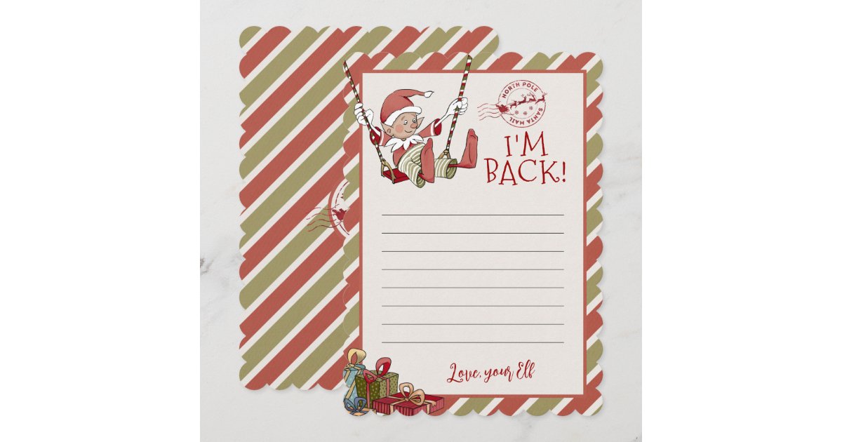 Elf Letter "I'm Back" Editable Notecard | Zazzle