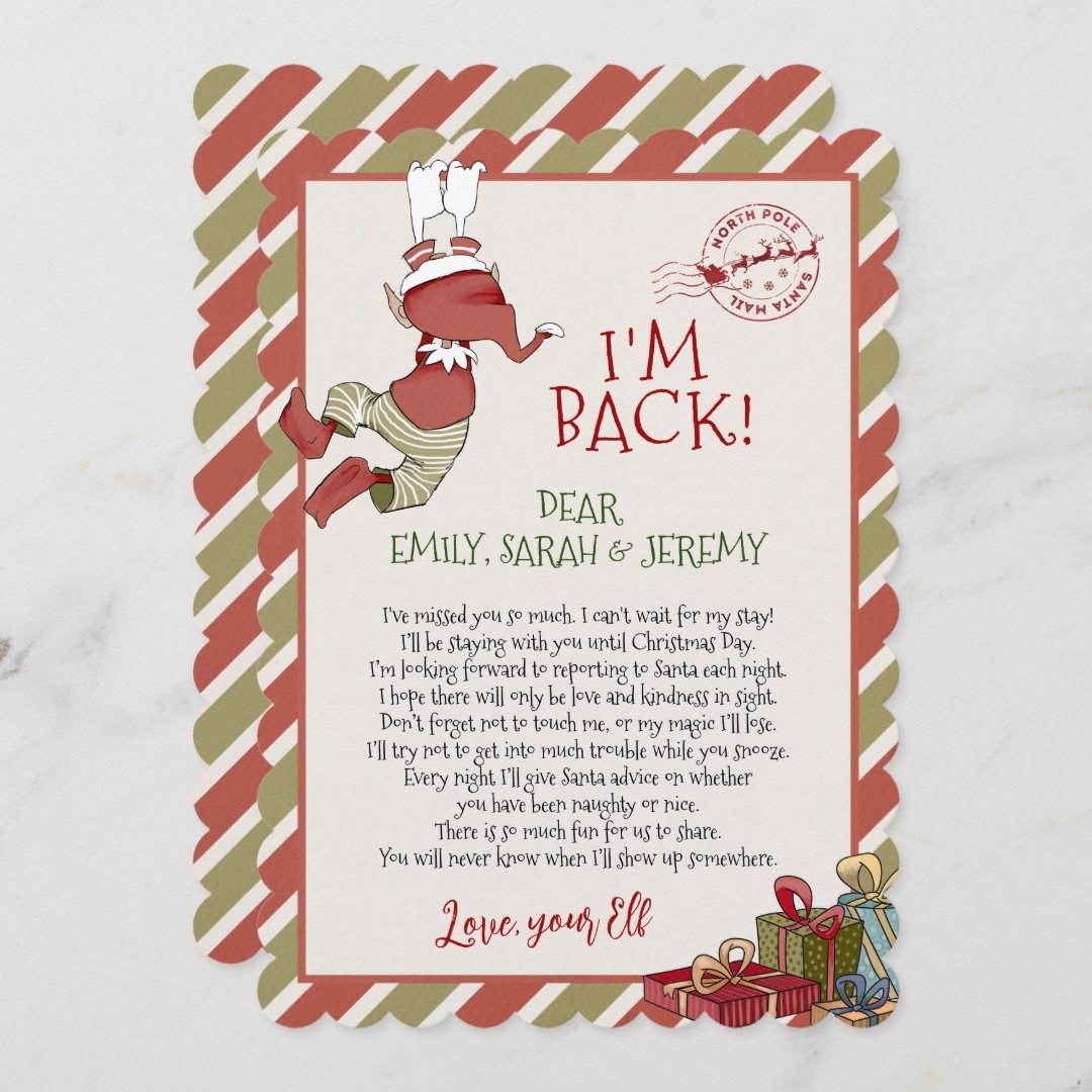 Elf Letter "I'm Back" for Christmas Invitation | Zazzle
