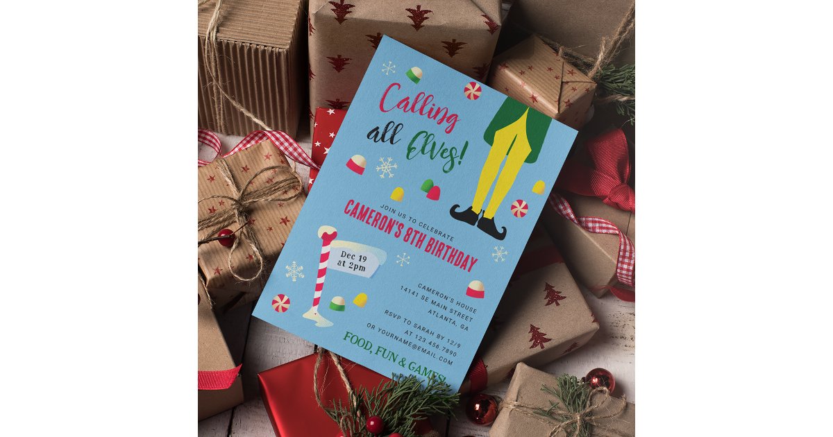 Elf Movie Kids Winter Birthday - Blue Invitation | Zazzle