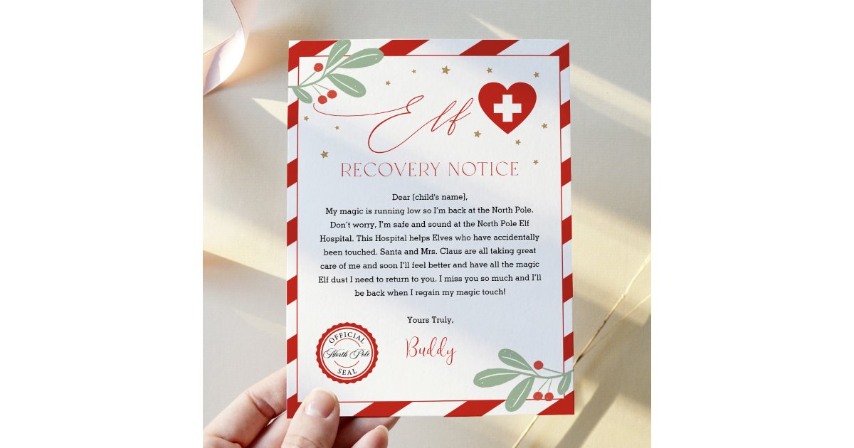 Elf Recovery Notice, Elf Hospital, Elf Sick Note Invitation | Zazzle