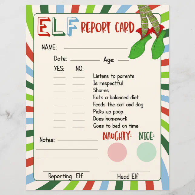Elf Report Card Naughty or Nice Behaviour | Zazzle
