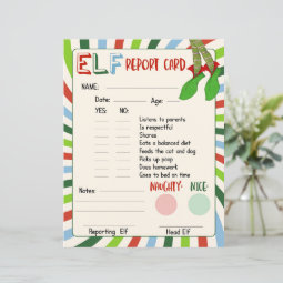 Elf Report Card Naughty or Nice Behaviour | Zazzle
