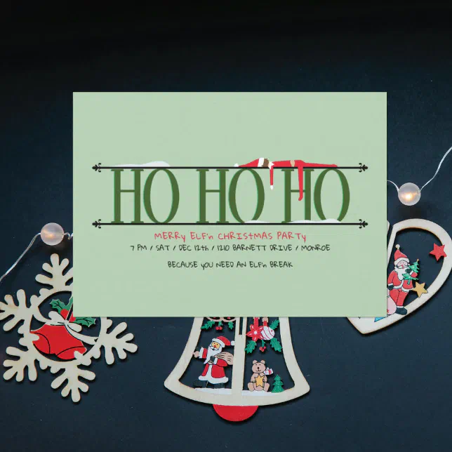 Elf Shenanigans Ho Ho Ho Christmas Party Invitation | Zazzle