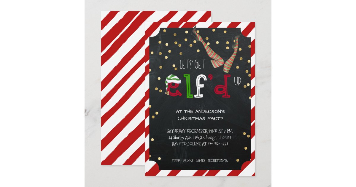 Elf Themed Holiday Christmas Party Invitation | Zazzle