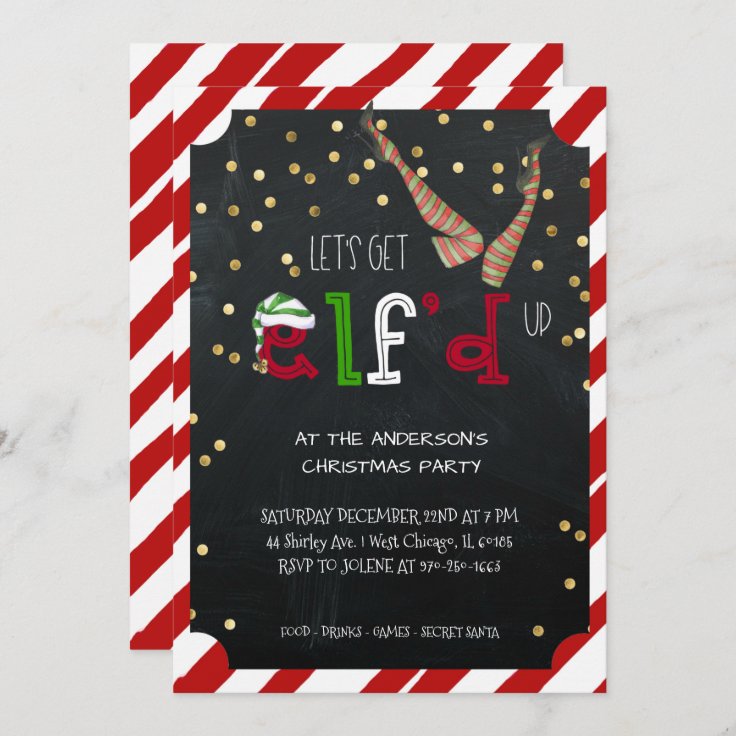 Elf Themed Holiday Christmas Party Invitation | Zazzle