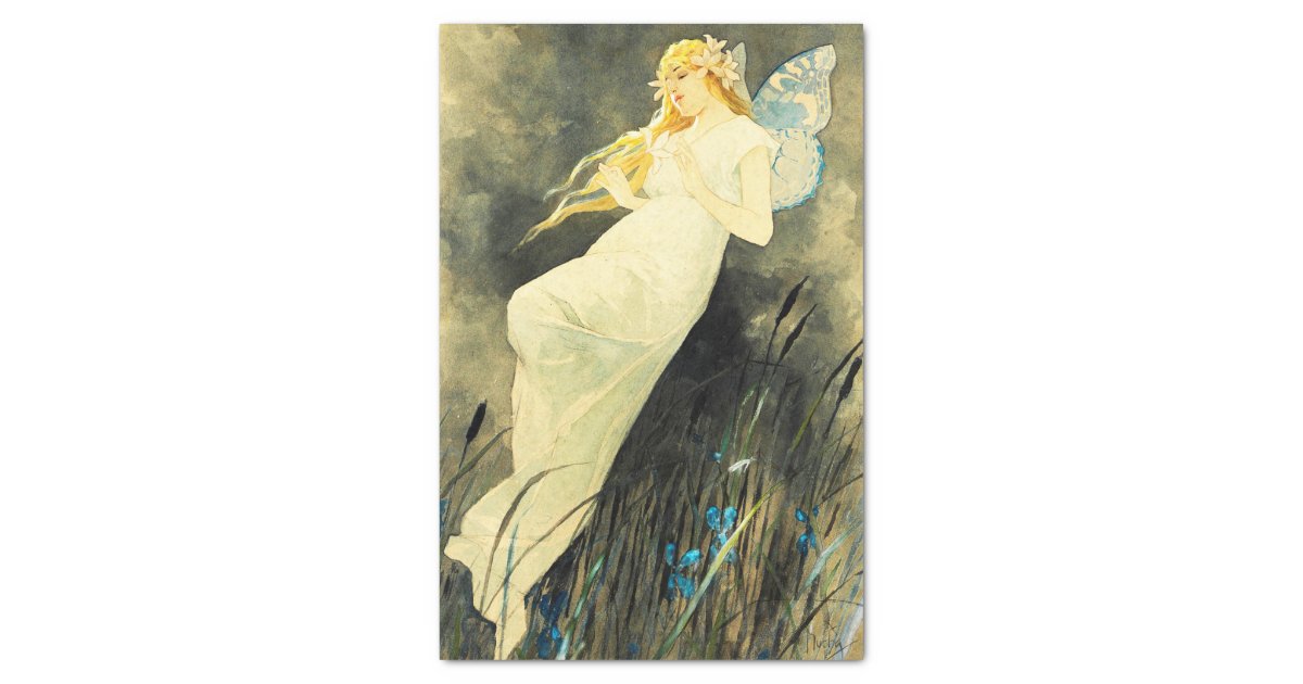 Elf with Iris Flowers by Alphonse Mucha Tissue Paper | Zazzle