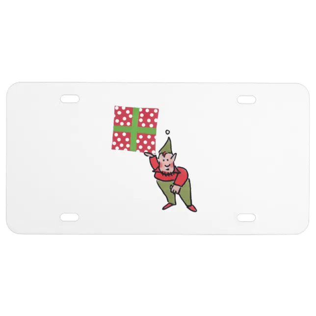 Elf With Polka Dot Gift plastic car license plate | Zazzle
