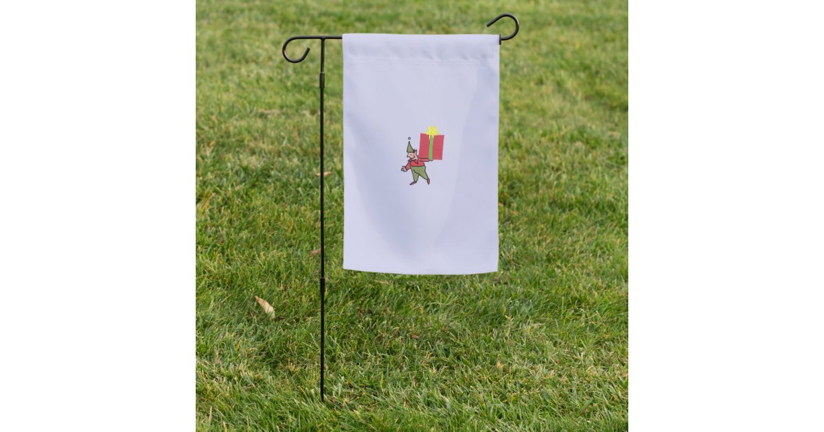 Elf With Red Box garden flag | Zazzle