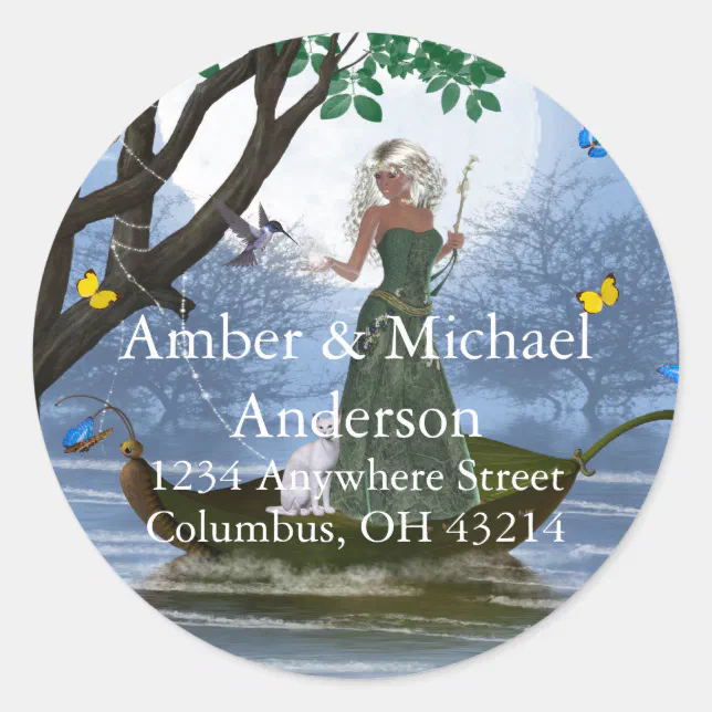 Elf with White Cat Fantasy Return Address Labels | Zazzle