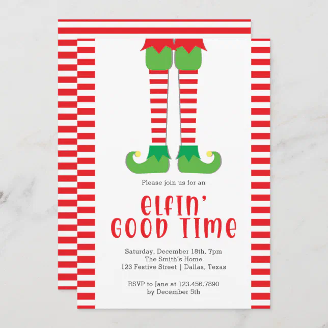 Elfin Good Time Elf Legs Christmas Party Invitation | Zazzle